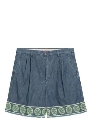 Valentino Garavani Bermuda Shorts With Jacquard Embroidery - Blue