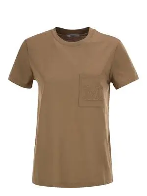 Max Mara Max Mara Papaia Cotton Jersey T-Shirt With Embroidered Monogram Pocket Brown