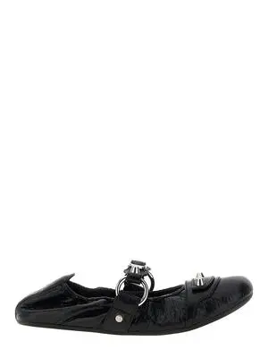 Balenciaga City Ballet Flats With Studs And Buckle Detail - Black