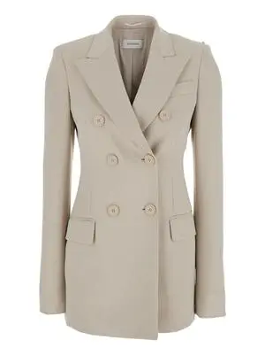 Sportmax Beige Double-breasted Peak Lapel Stretch Tech Fabric Jacket - Multicolor
