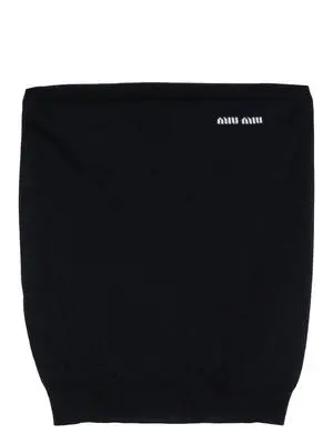 Miu Miu Wool Strapless Top With Embroidered Logo - Multicolor