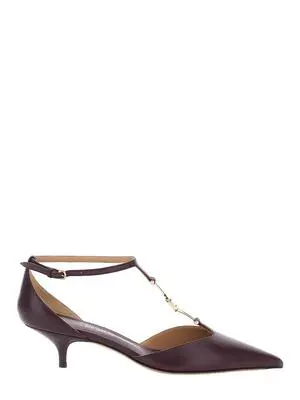 FERRAGAMO Leather Pumps With T-strap And Buckle Detail - Multicolor