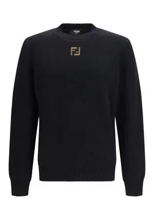Fendi Wool Pullover With Micro Ff Detail - Black