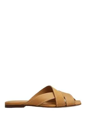 TOD'S Crisscross Strap Square Toe Flat Sandals - Brown