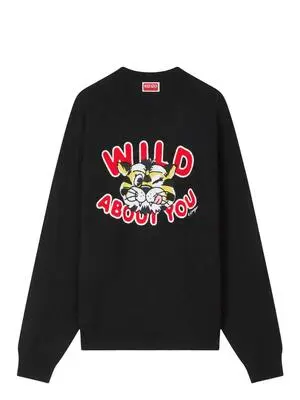 Kenzo Wild Tiger Embroidered Crew Neck Sweater - Black