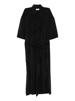 LEMAIRE Black Silk Shirtdress With Waist Tie - Multicolor
