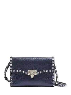 Valentino Garavani Rockstud Small Shoulder Bag In Laminated Leather - Blue