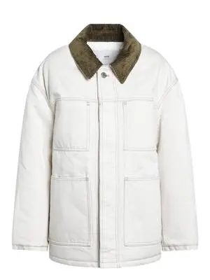 Ami Padded Worker Jacket In Ivory Cotton - White