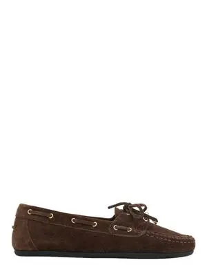 FERRAGAMO FERRAGAMO Dark Brown Suede Moc Toe Loafers With Gold-Tone Charm Brown