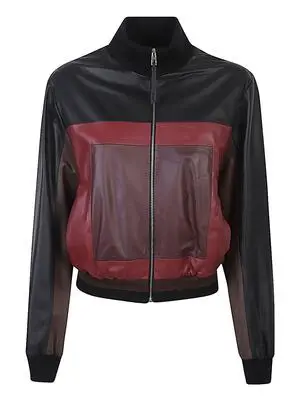 Loewe Leather Cropped Jacket With Square Inlay - Multicolor