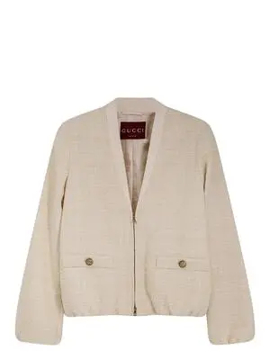 Gucci Checked Cotton Tweed Jacket With Gg Interlocking Details - Multicolor