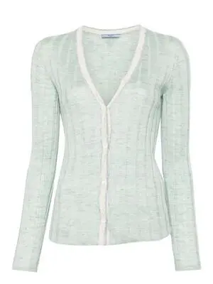 Prada Ice Ribbed Knit V-neck Cardigan - Green