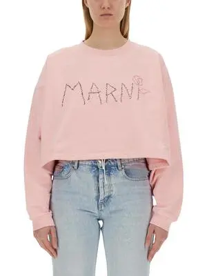 Marni Embroidered Logo Cropped Sweatshirt - Pink