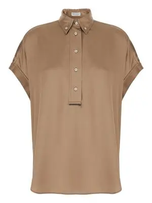 Brunello Cucinelli Beige Stretch Silk Button-down Shirt - Multicolor