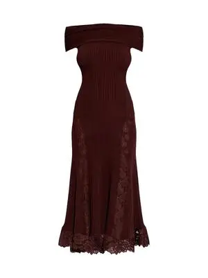 SELF-PORTRAIT Knit Lace Insert Midi Dress - Multicolor