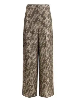 Fendi Monogram Pattern Silk Palazzo Pants - Brown
