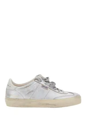 GOLDEN GOOSE Metallic Leather Low Top Sneakers With Logo Detailing - Silver