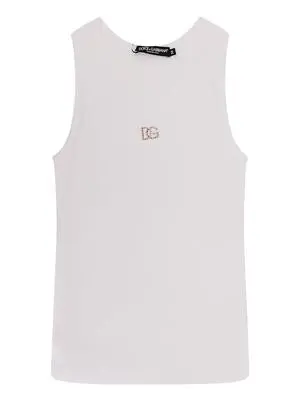 Dolce & Gabbana Ribbed Cotton Top With Dg Crystal Logo - Multicolor