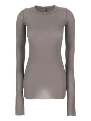 Rick Owens Round Neck T-shirt With Ribbed Design In Viscose And Silk Blend - Gray