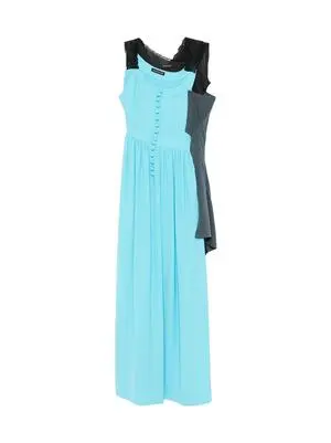 Balenciaga Asymmetrical Paneled Sleeveless Dress With Lace Detailing - Blue