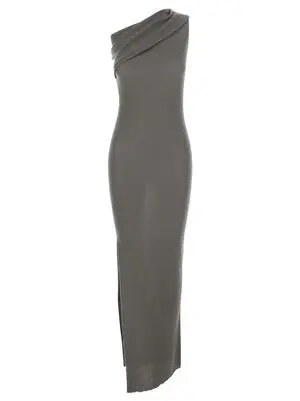 Rick Owens Asymmetric Ribbed Knit Long Dress - Gray