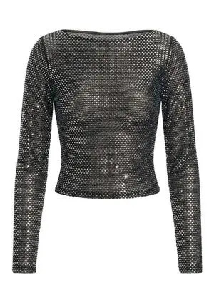 SELF-PORTRAIT Rhinestone Embellished Long Sleeve Top - Multicolor