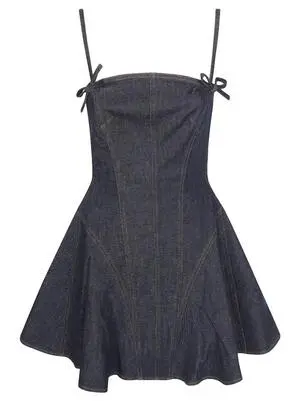 SELF-PORTRAIT Denim Bow Mini Dress - Multicolor