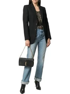 Saint Laurent Quilted Lambskin Shoulder Bag With Monogram Detail - Black