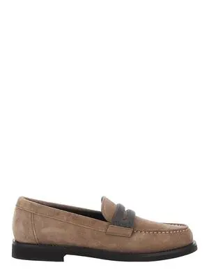 Brunello Cucinelli Suede Loafers With Monile Detail - Multicolor