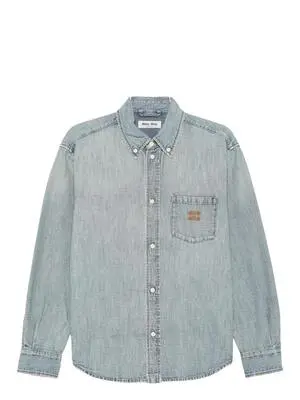 Miu Miu Denim Cotton Shirt With Logo Embroidery - Multicolor