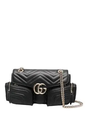 Gucci Calf Leather Chevron Quilted Shoulder Bag - Black