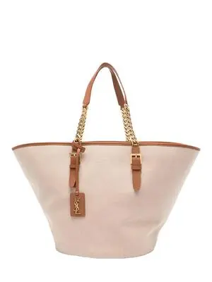 Saint Laurent Canvas And Leather Trim Tote Bag - Cream