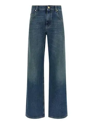 Brunello Cucinelli Denim Cotton Jeans With Monili Chain Detail - Multicolor