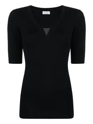 BRUNELLO CUCINELLI BRUNELLO CUCINELLI Cotton Blend V-Neck Three-Quarter Sleeve Sweater