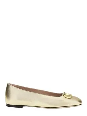 Valentino Garavani Vlogo Signature Laminated Leather Ballerinas - Gold