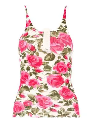 Chloé Floral Print Ribbed Tank Top - Multicolor