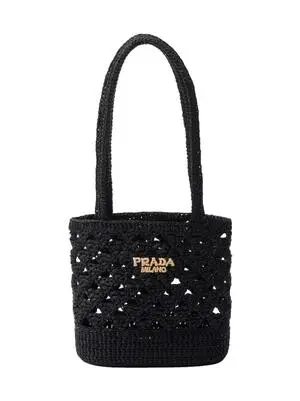 Prada Canvas Crochet Open Knit Bucket Bag - Black