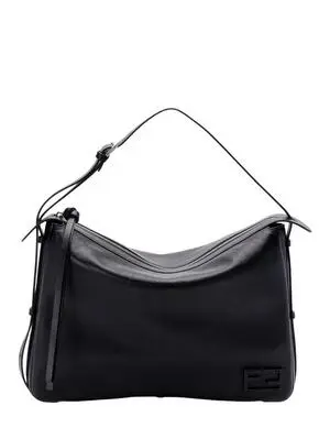 Fendi Calf Leather Grained Shoulder Bag - Black