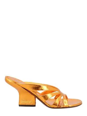 Dries Van Noten Metallic Leather Heeled Sandals - Orange