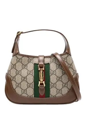 Gucci Beige/brown Gg Supreme Canvas Shoulder Bag With Web Detail - Cream