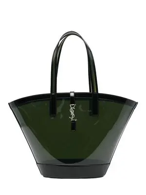 Saint Laurent Translucent Tote Bag With Leather Trim - Green