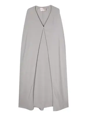 Valentino Garavani Grey Cape Design V-neck Dress - Gray