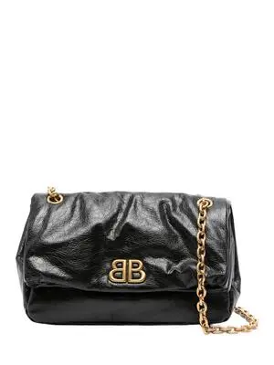 Balenciaga Leather Crinkled Shoulder Bag - Black