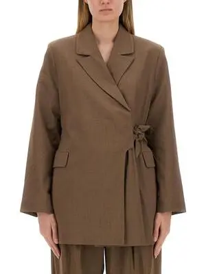 GANNI Asymmetrical Blazer With Tie Detail - Brown