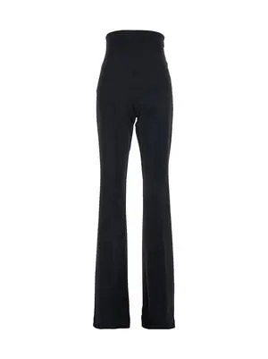 Sportmax High-waisted Black Fabric Pants With Applied Back Pockets - Multicolor