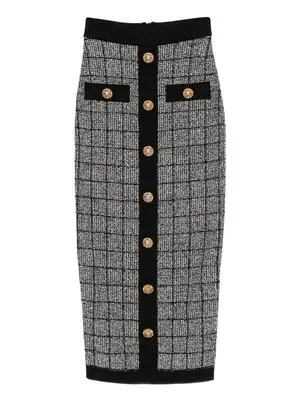 Balmain Tweed Check Pattern Long Skirt With Gold-tone Buttons - Multicolor