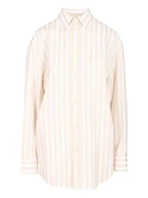 Saint Laurent Saint Laurent Cassandre Striped Cotton Shirt Cream