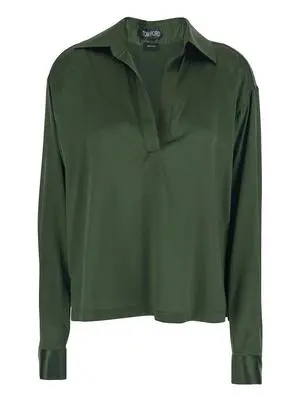 TOM FORD Blouse With Wide Pointed Collar And V-neck In Stretch Silk - Green