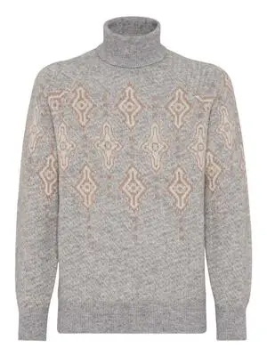 Brunello Cucinelli Diamond Pattern" Turtleneck Sweater - Gray
