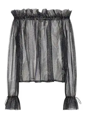SAINT LAURENT SAINT LAURENT Paisley Motif Lurex Off-the-Shoulder Blouse